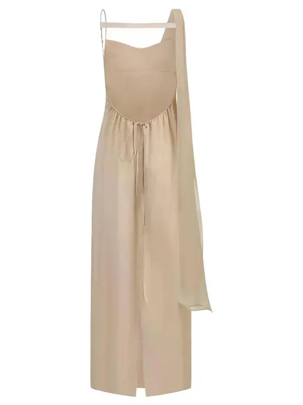 OUDE WAAG Ribbon-panelled Draped Midi Dress - Neutrals