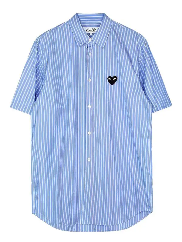 Play Comme Des Garcon Play Striped Heart-patch Shirt - Blue