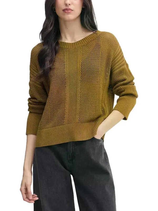 Sisley Open-knit Ribbed-trim Sweater - Brown