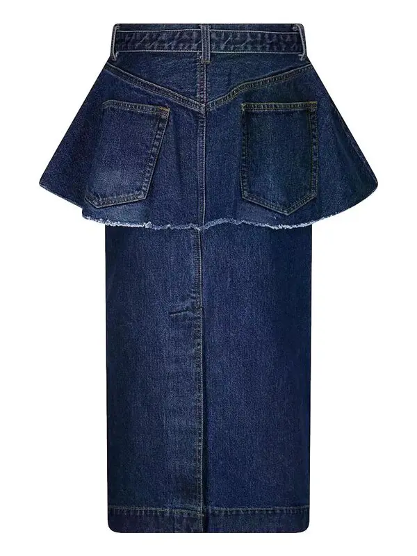Sacai Peplum-waist Belted Midi Skirt - Blue