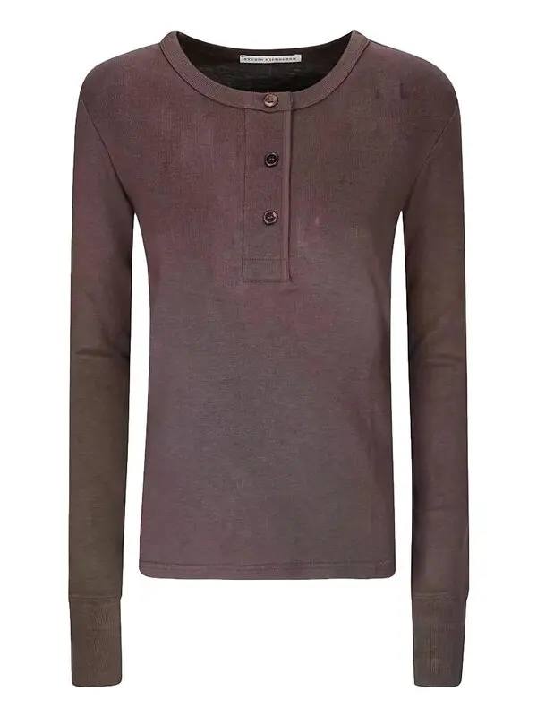 Studio Nicholson Ribbed Henley Top - Brown