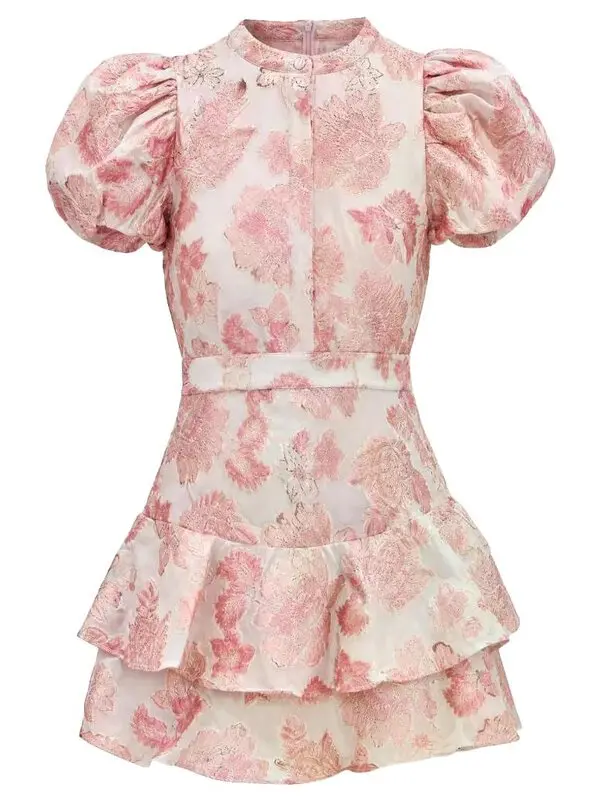 Alice + Olivia Floral-jacquard Ruffled Mini Dress - Pink