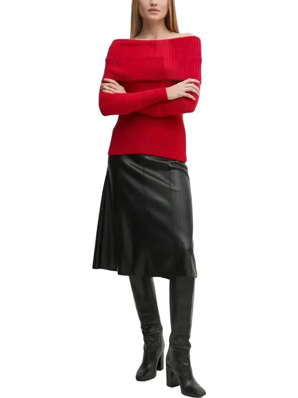 Sisley Off-shoulder Ribbed-knit Sweater - Red