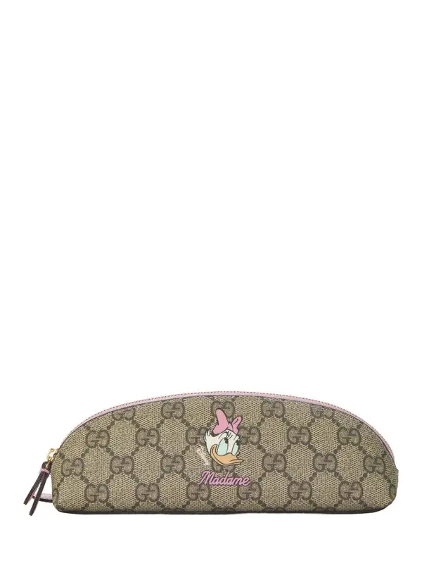 Gucci X Disney Brown Gg Supreme Canvas Daisy Duck Pencil Case - Pink