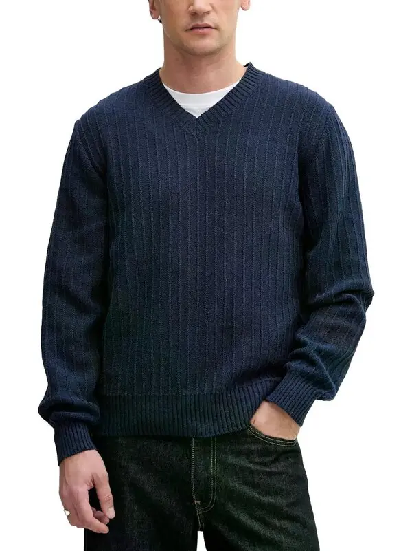 Sisley Ribbed-knit V-neck Sweater - Blue