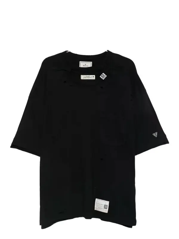 Mihara Yasuhiro Distressed-effect Layered-neck T-shirt - Black