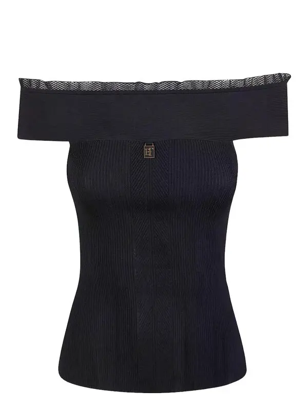 Elisabetta Franchi Off-shoulder Ribbed-knit Top - Blue