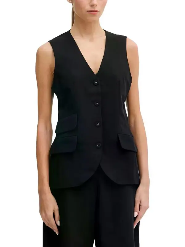 Sisley V-neck Button-up Waistcoat - Black