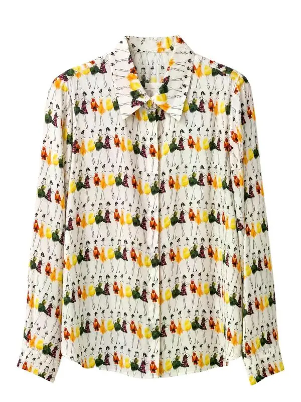 Alice + Olivia Graphic-print Long-sleeve Shirt - White