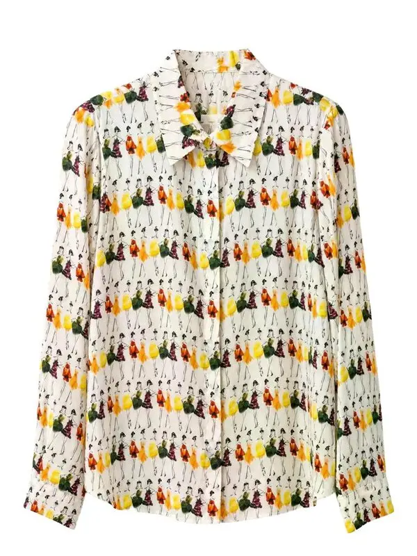 Alice + Olivia Graphic-print Long-sleeve Shirt - White