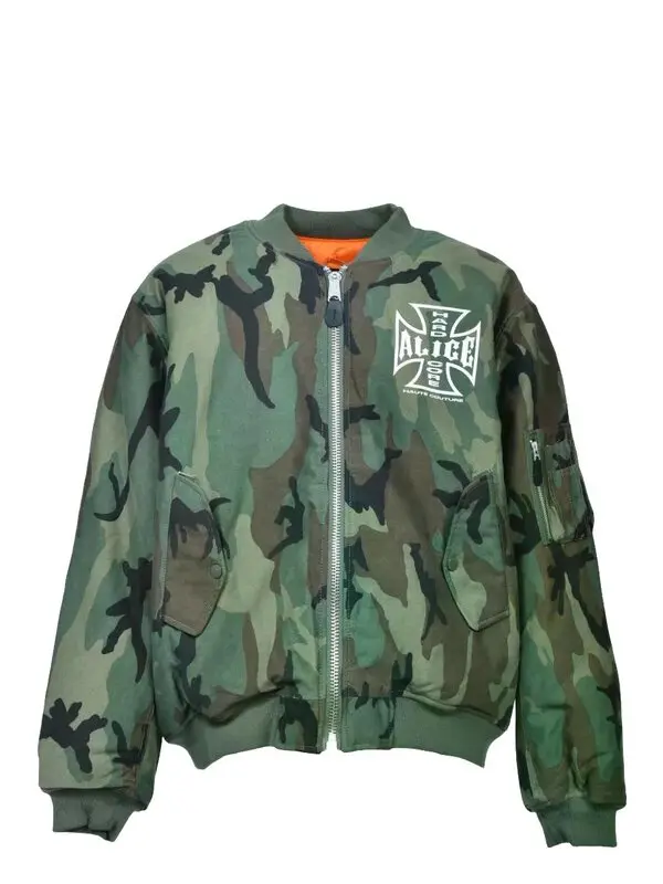 ALICE HOLLYWOOD Camouflage Print Logo Bomber Jacket - Green