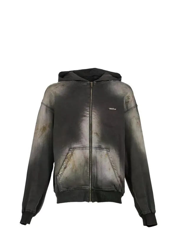 We11Done Dirty-wash Zip-up Hoodie - Black
