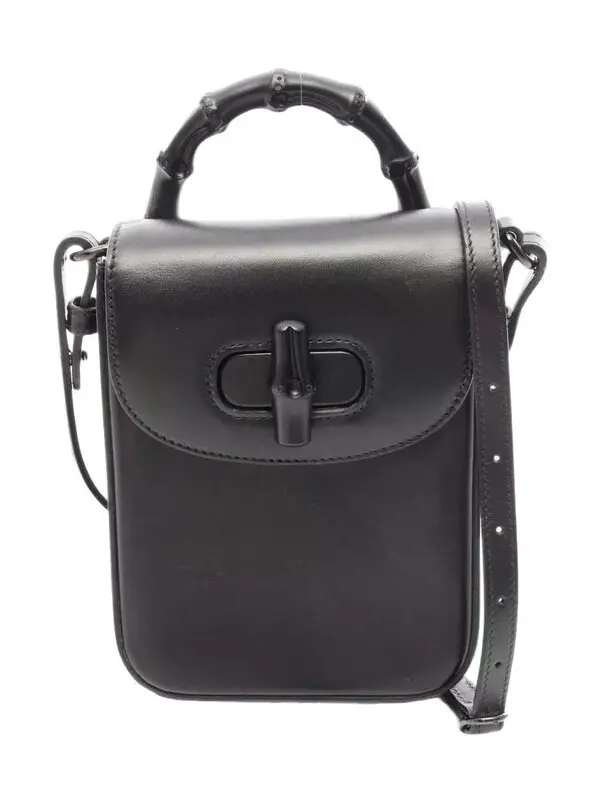 Gucci 2010s Bamboo Leather Cross Body Bag - Black
