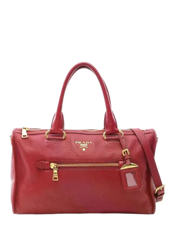 Prada Pebbled Leather Tote Bag - Red