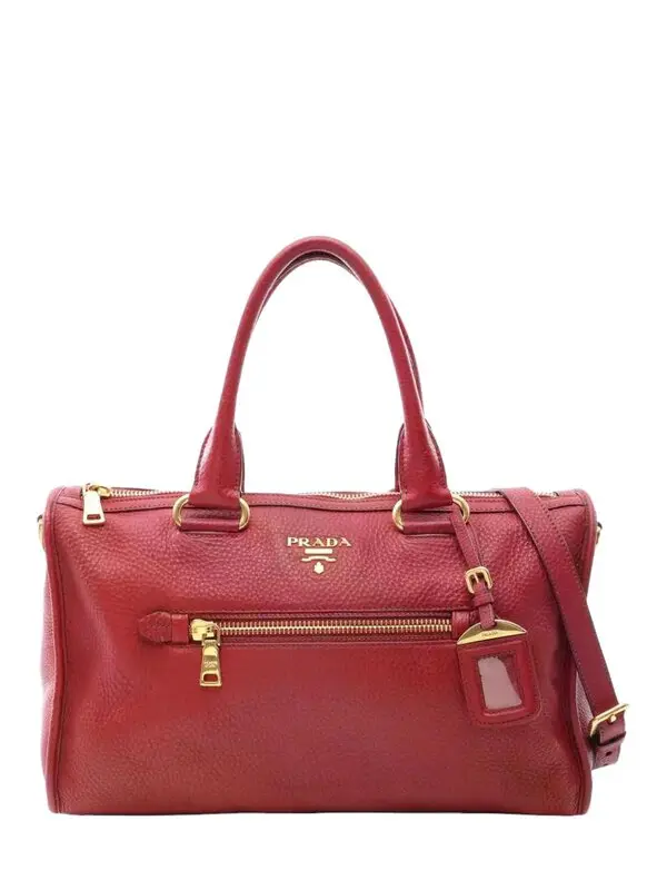 Prada Pebbled Leather Tote Bag - Red