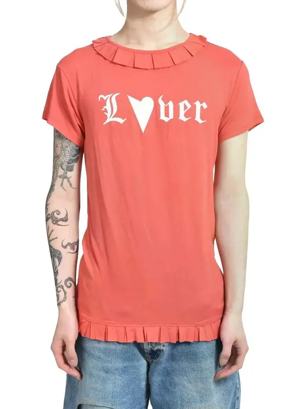 VAIN Ruffle-trimmed Graphic-print T-shirt - Red