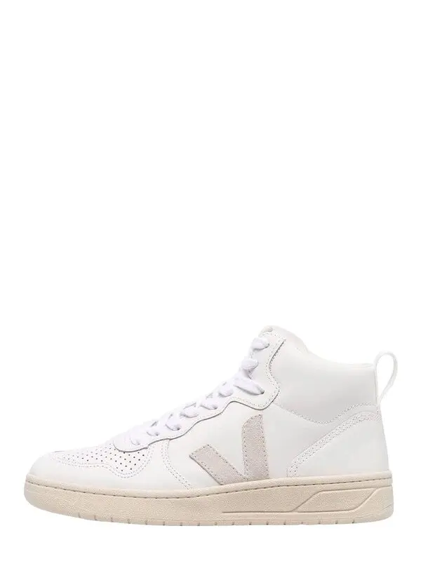 VEJA V-15 Leather High Top Sneakers - White