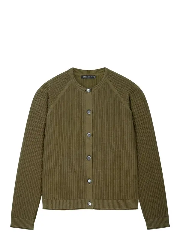 PAUL JAMES KNITWEAR Lightweight Cotton Taryn Textured Cardigan - Green