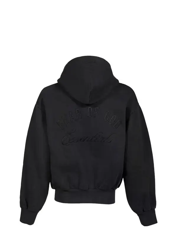 ESSENTIALS Logo-embroidered Zip-up Hoodie - Black