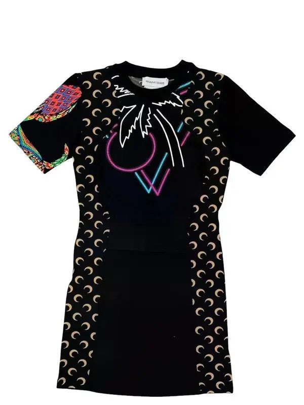 MARINE SERRE Crescent Moon Short-sleeve Mini Dress - Black