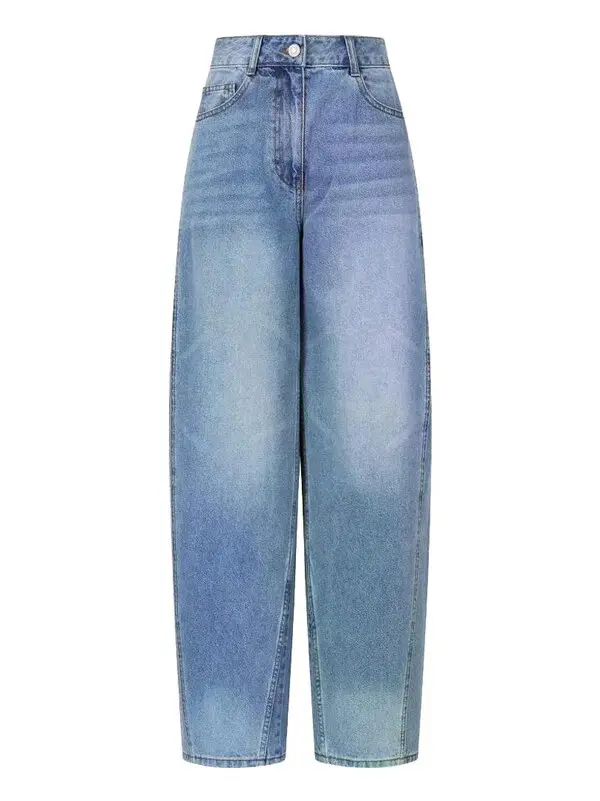 STUDIO TOMBOY Fringe-trim Tapered Jeans - Blue