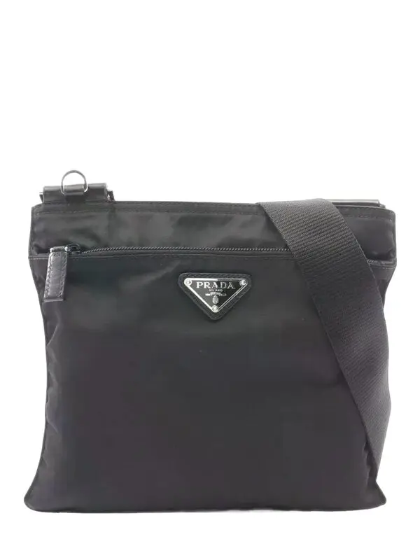 Prada 2010s Triangle Logo Shoulder Bag - Black