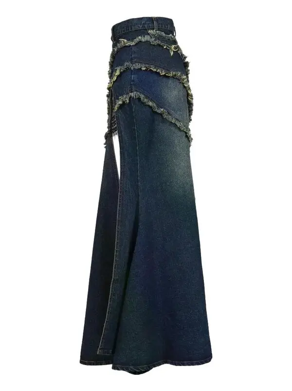 VIVAMUS Long Frayed Tiered Skirt - Blue