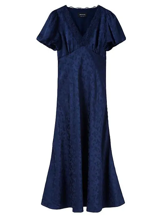 Whistles Floral V-neck Satin Midi Dress - Navy