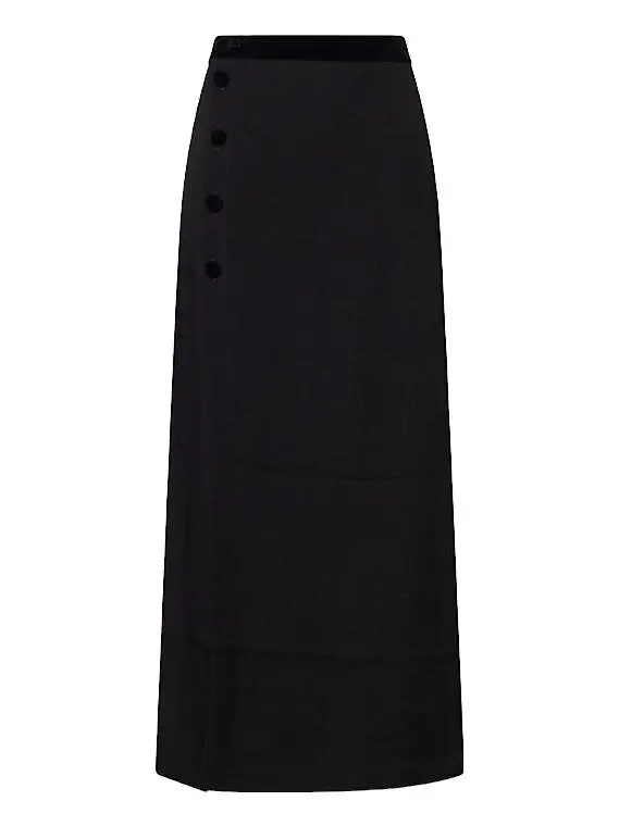 BLAZÉ MILANO Luna Velvet-trim Crepe Midi Skirt - Black