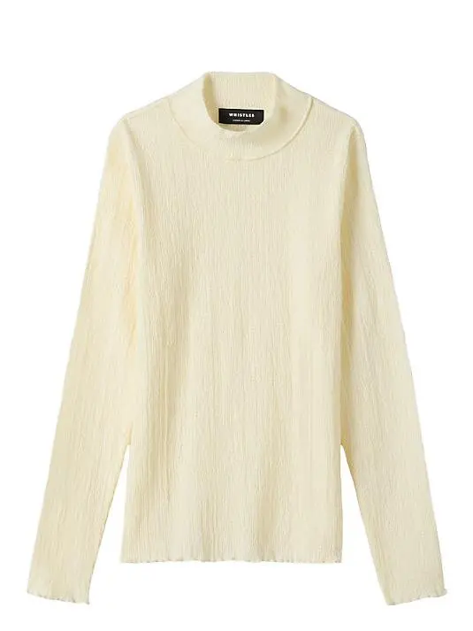 Whistles Textured Long-sleeve Stretch Cotton-blend Top - Ivory