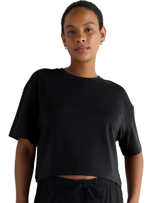 Quince Smooth Stretch Maternity Cropped Lounge T-shirt - Bold Black