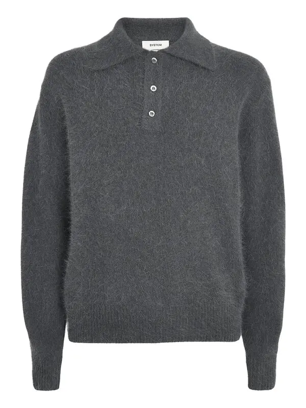 SYSTEM Wool Long-sleeve Polo Shirt - Black