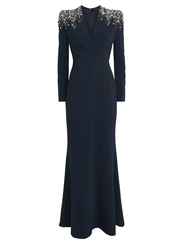 Jenny Packham Embellished Quicksilver Maxi Dress - Navy