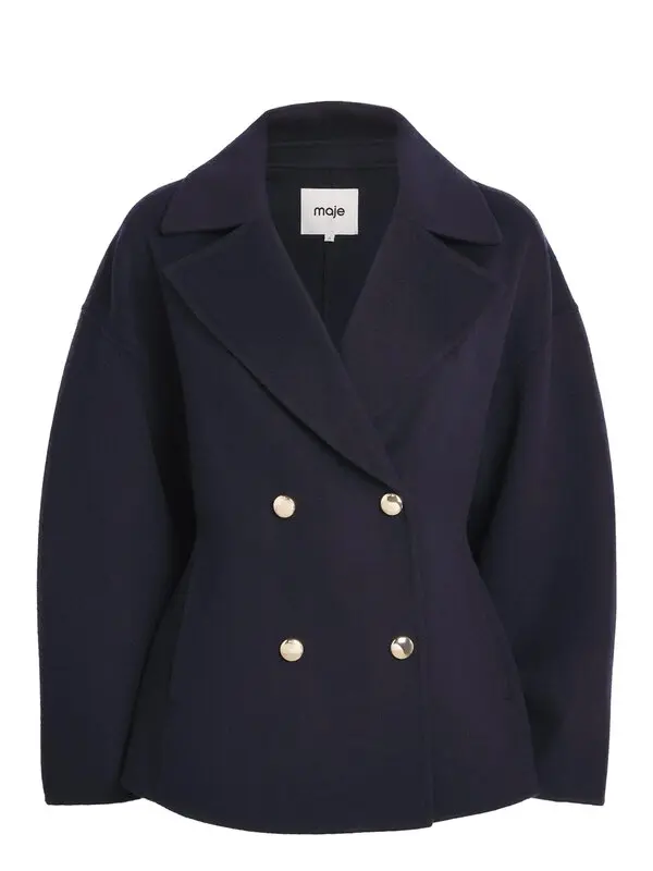 Maje Wool Pea Coat - Blue