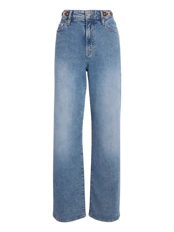 Maje Leather Buckle Wide-leg Jeans - Blue