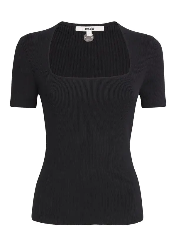 Maje Square-neck Ribbed Sweater - Black