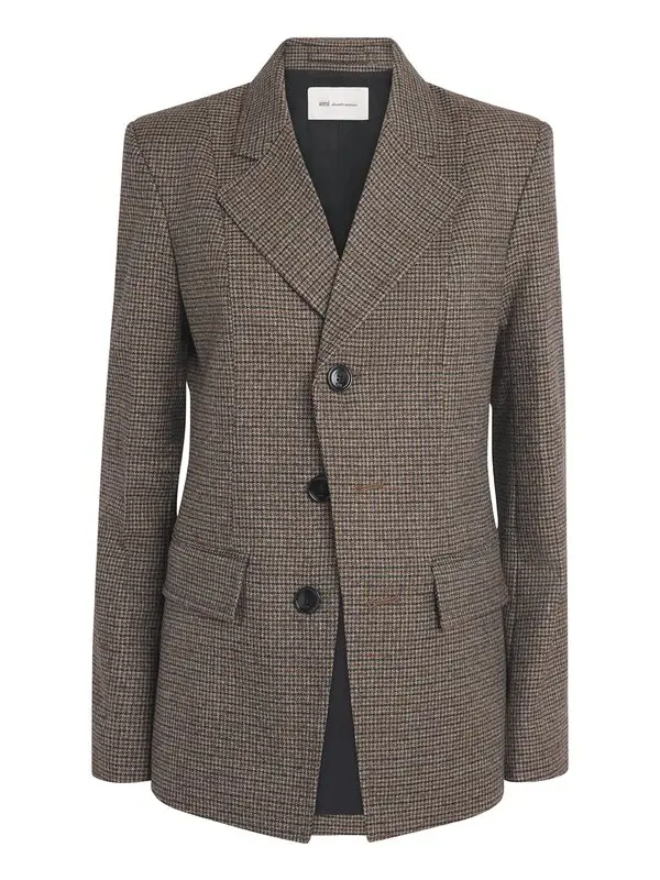 AMI Paris Virgin Wool Houndstooth Blazer - Brown