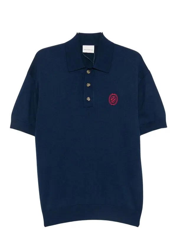 Drole De Monsieur Knit Polo Shirt In Viscose, Wool & Nylon Blend - Navy