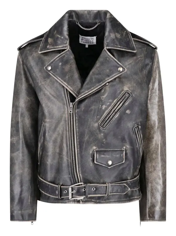 MAISON MARGIELA Distressed Leather Biker Jacket - Black