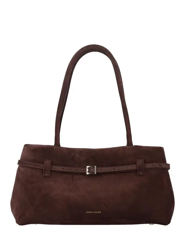 Manu Atelier Suede Shoulder Bag With Buckle Detail - Deep Brown
