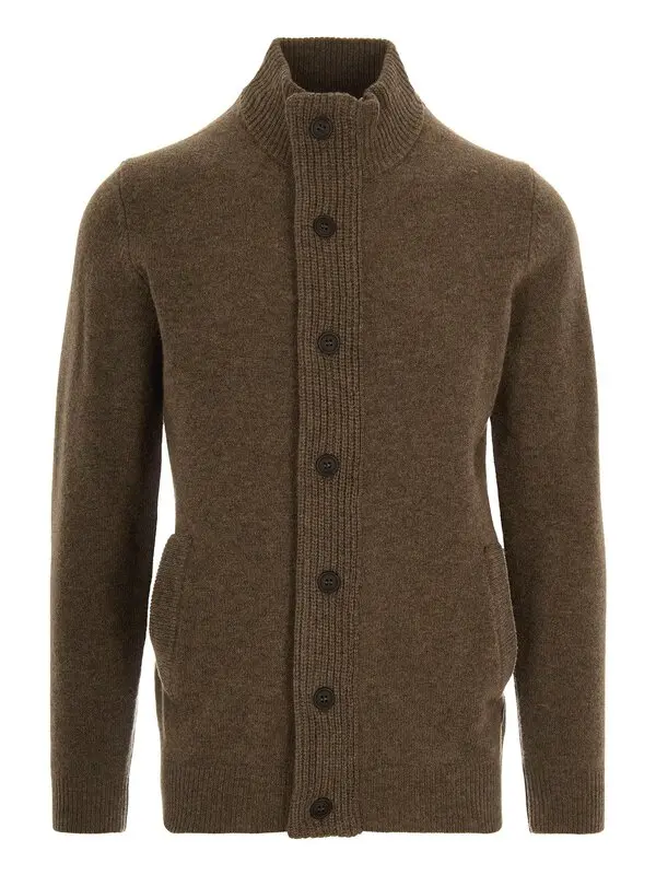 Barbour Ribbed Knit Button-front Cardigan - Dark Stone