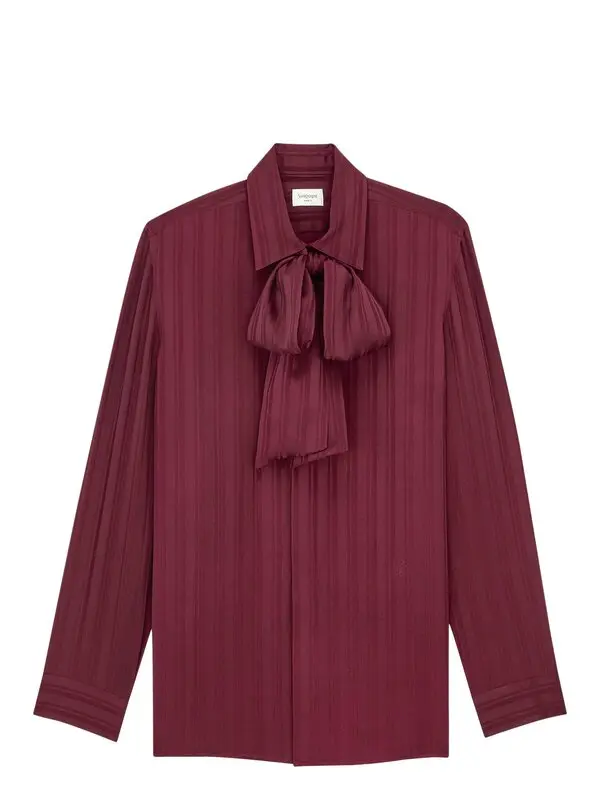 Saint Laurent Silk Lavallière Shirt With Concealed Button Closure And Mitered Cuffs - Rosso
