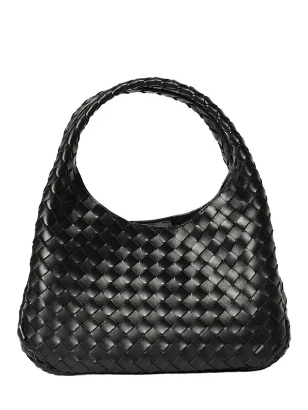 Bottega Veneta Medium Campana Intrecciato Leather Shoulder Bag - Black