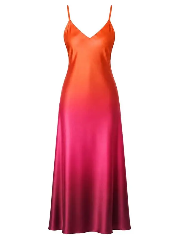 Loveist Store Aiden Ombre Satin Midi Dress - Orange/pink/red