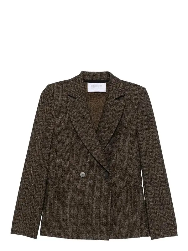 Harris Wharf London Herringbone Double-breasted Jacket - Brown