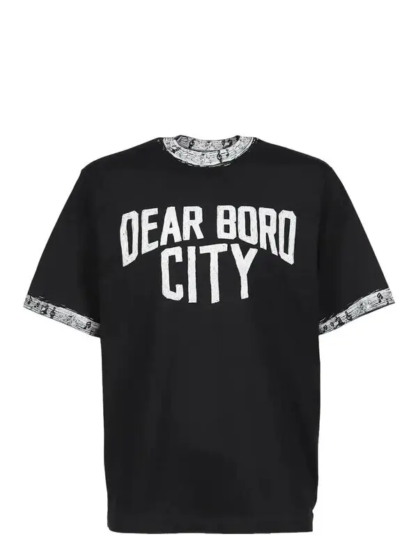 DEAR BORO Logo-print Ringer T-shirt - Black