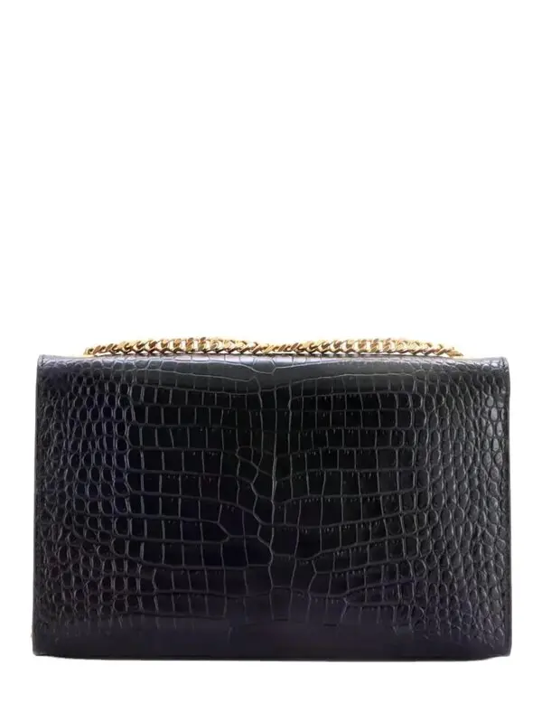Saint Laurent Monogram Tassel Crocodile Embossed Leather Crossbody Bag - Black