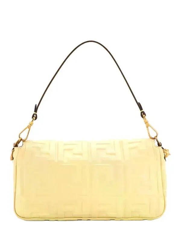 Fendi Baguette Zucca Embossed Leather Medium Crossbody Bag - Yellow