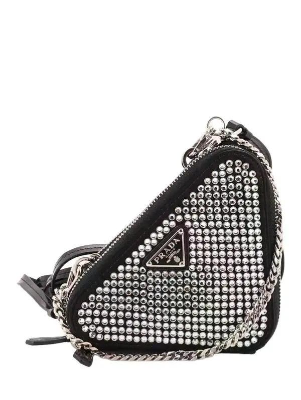 Prada Crystal Embellished Pouch Bag - Black