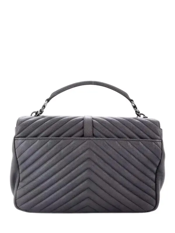 Saint Laurent Classic Monogram College Bag Matelasse Chevron Leather Large Shoulder Bag - Grey